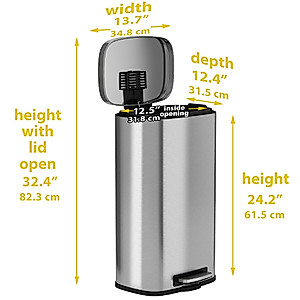 HLS Commercial 8 Gallon / 30 Liter Fire Resistant Stainless Steel Step On Pedal Trash Can with Odor Filter and Removable Inner Bucket, FM Approvals Class 6921