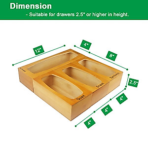 CRAKTH Bamboo Ziplock Bag Storage Organizer for Kitchen Drawer, 4 Separate Baggie Organizer, Suitable for Gallon, Quart, Sandwich & Snack Variety Size Bag