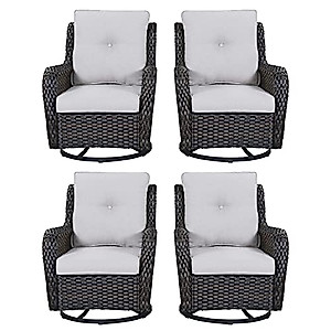 Rilyson Wicker Rocking Chair Swivel Chairs - 4 Piece Rocker Patio Chairs Set Rattan Rocking Chair for Outdoor Porch Deck Garden Backyard(Brown/Beige)