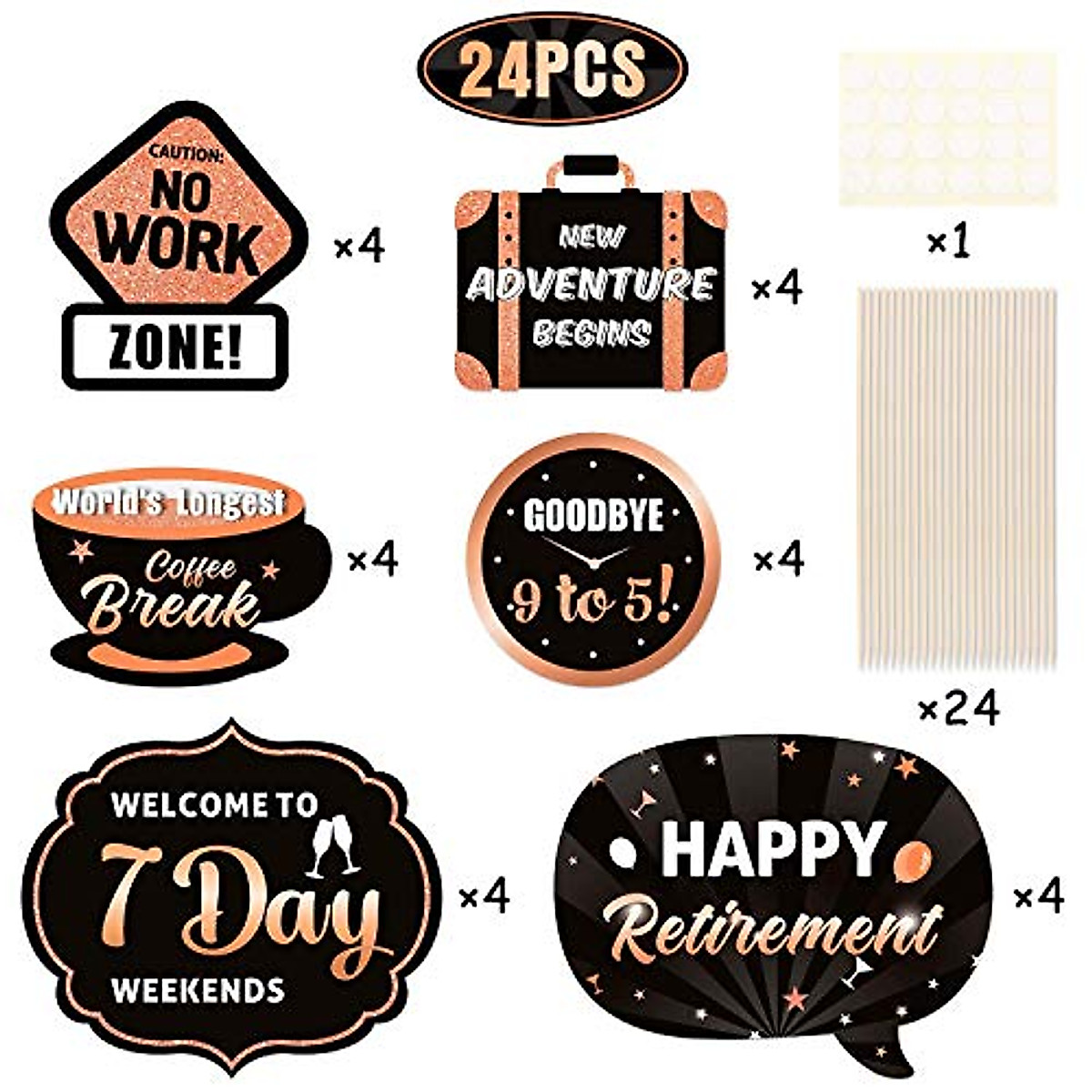 Retirement Party Centerpieces Women Rose Gold Happy Retirement Party Centerpieces Sticks Glitter Table Toppers Decorations Party Photo Booth Props Set of 24