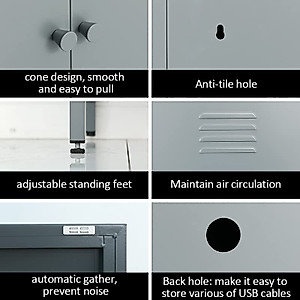 WISUNO Metal Accent Storage Cabinet for Bed Room,Living Room,Home,Hotel,Office,Garage,2-Tier, Removable Shelf (2 Door Accent Cabinet, Grey)