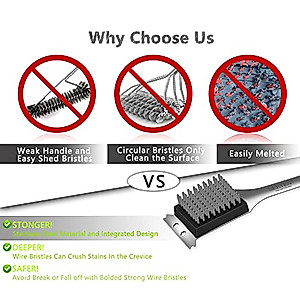 SEETEN Grill Brush and Scraper with 1 Reusable Cleaning Gloves-Safe&Strong 16 inch Stainless Steel Grill Cleaning Brush no Wire Bristles Fall Off-Nice Grill Accessories Gift