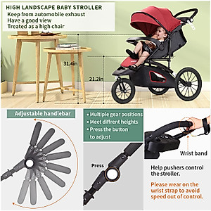 Baby Jogging Stroller for Toddler Kids Compact Single City Jogger Strollers All Terrain Jog 3 Wheels Pushchair Expedition with Parent Console (Red)