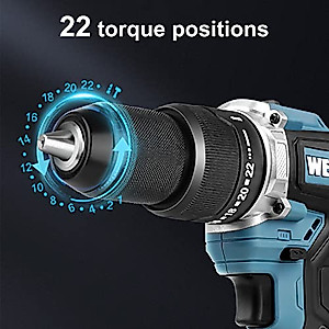 WESCO 20V Cordless Hammer Drill with Safety Clutch, Power Brushless Drill Driver Set with 13 Pcs Drill Bits, 2-Mode Variable Speed Rotary Hammer with Carrying Bag Use for Concrete, Metal, and Stone