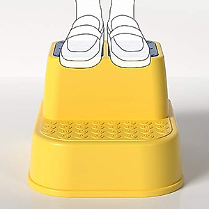 NUOBESTY Kids' Step Stools Toddlers Step Stool Anti-Slip Baby Kids Toilet Training Bathroom Up Step Stools with Double Steps for Brushing Teeth Washing Hands (Yellow) Toddler Stool