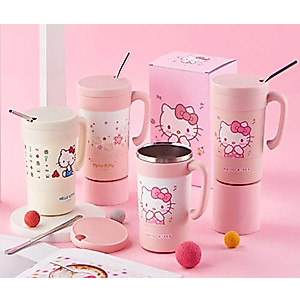 Everyday Delights Hello Kitty Stainless Steel Insulated Cup with Lid, Straw & Stir Stick, 580ml (Pink)