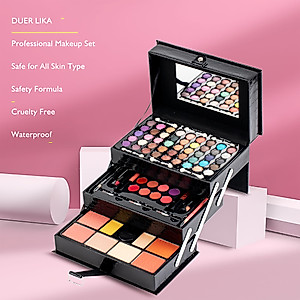 Maùve Professional Leather Train Case with Mirror Makeup Kit (Eyeshadow, Blushes, Powder, Lipstick & More) Holiday Exclusive MU12 (BLACK)