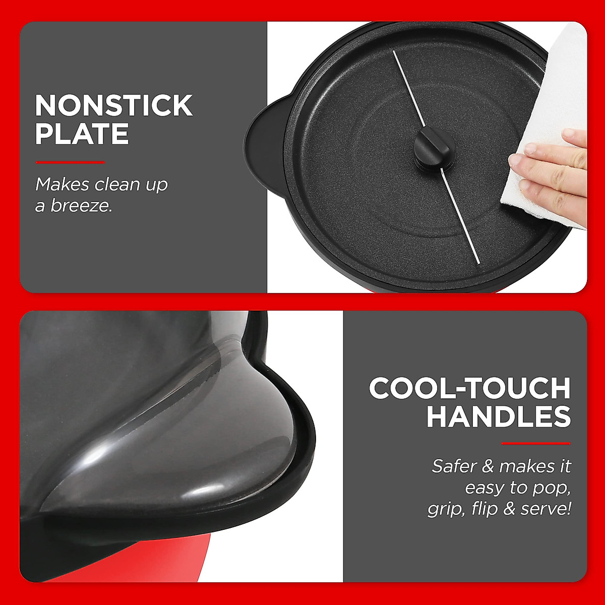 Elite Gourmet EPM330R Automatic Stirring 3Qt. Popcorn Maker Popper, Hot Oil Popcorn Machine with Measuring Cap & Built-in Reversible Serving Bowl, Great for Home Party Kids, Safety ETL Approved, Red