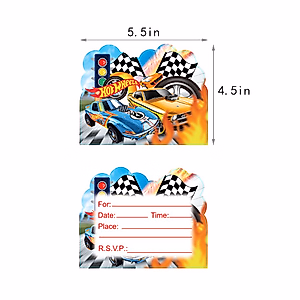 LEOWEST 20pcs Hot Wheels Birthday Invitations,Hot Wheels Party Invitations Birthday Party Supplies Decoration (Invitations20pcs)