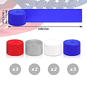 10 Rolls Patriotic Decorations Crepe Paper Streamers, 4th of July Streamers, 810-Feet Red White Blue Hanging Party Decoration, No Accidental Rips Crepe Paper for Independence Day Memorial