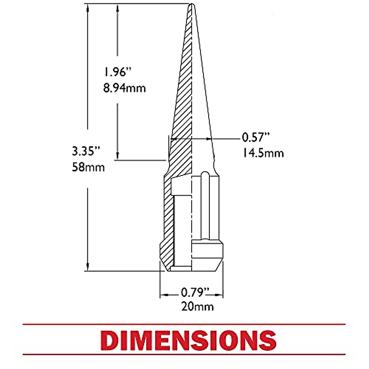 Wheel Accessories Parts Set of 16 ATV/UTV Red Spike Installation Lug Nut Kit | Solid Metal Lug Nuts 10 X 1.25 Thread 3.35" Tall Closed End Bulge Acorn Spiked Lug Nut 1 Long Socket Key (M10x1.25)