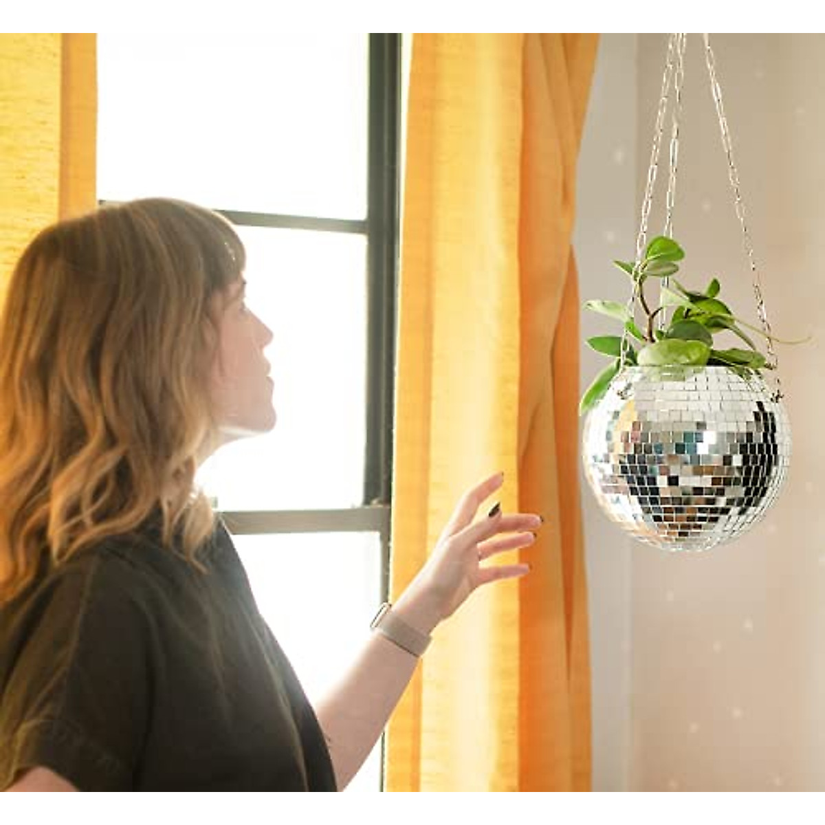 DADO 8" Disco Ball Planter - Disco Planter for indoor plants- Disco Ball Plant Hanger - unique plant pots - Boho Disco Ball hanging planter - Planters for indoor plants - hanging pots disco ball decor