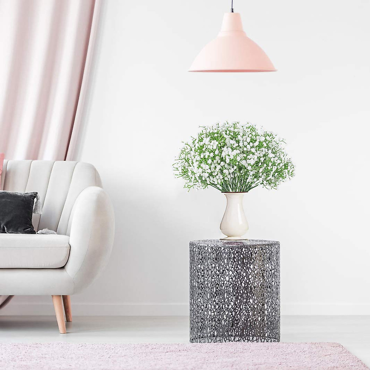 BUSSLANDY Bosslandy Babys Breath Artificial Flowers Fake Bule Bouquet of Flowers for Wedding 12 Pcs Faux Dried Baby's Breath Crown Silk Real Touch Gypsophila for Home Party Garden Decoration(White)