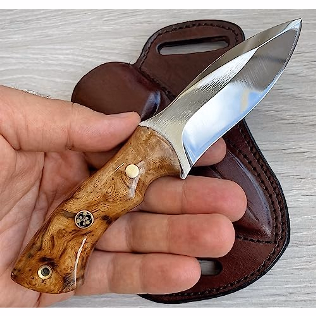 Hunting Knife 1075 Carbon Steel and Chestnut Wood Handle -Blacksmith Made Camping Knife - Bushcraft Knife - Survival Knife with Sheath.