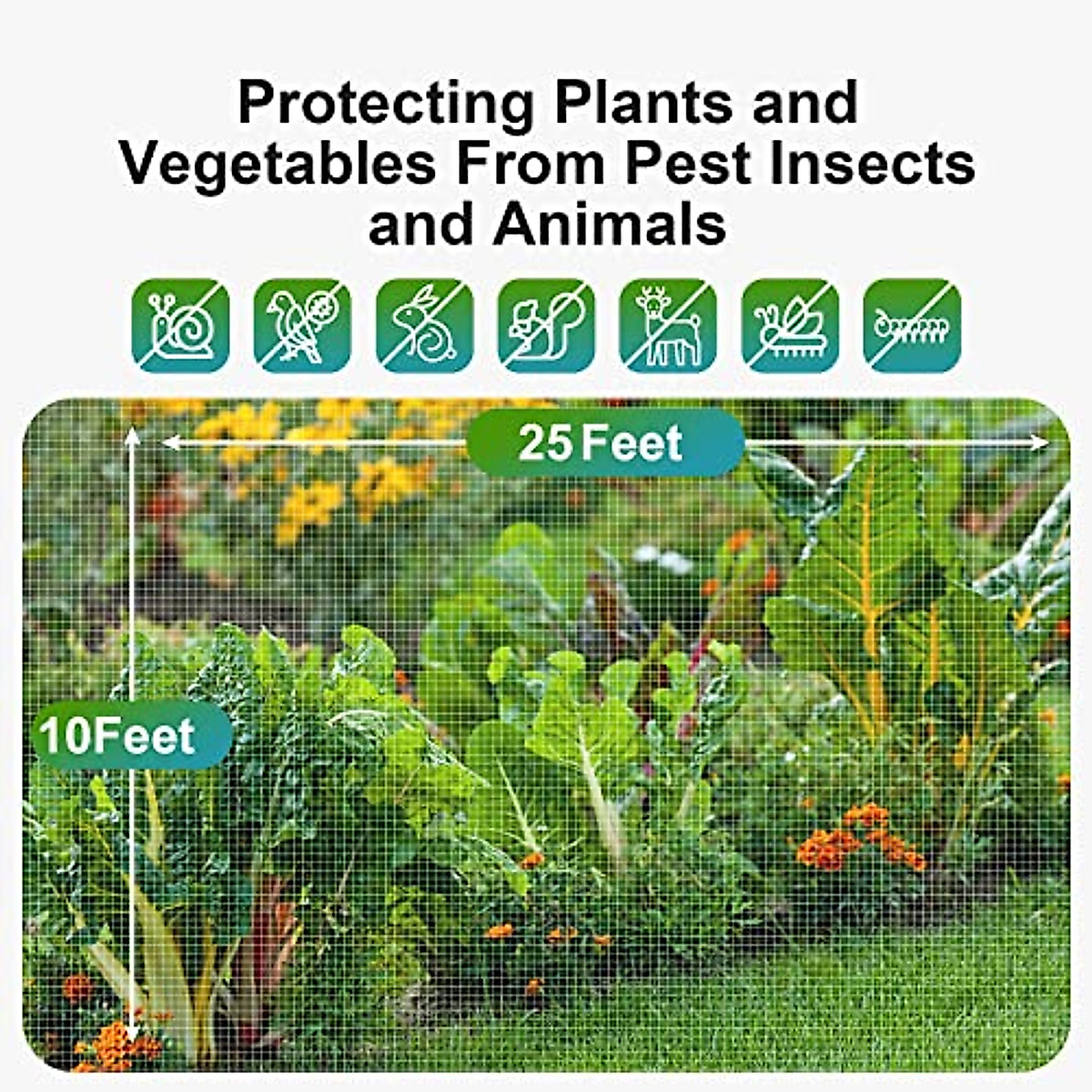 Garden Insect Netting Pest Barrier: 10'x25' Bug Netting for Garden Protection Mosquito Net Fine Mesh Cicada Tree Net Greenhouse Row Cover for Crops Plants Vegetables Flowers Fruits Silver