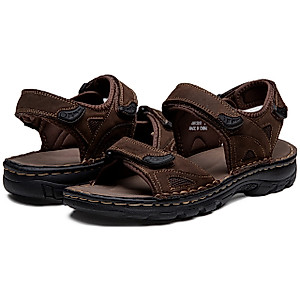 Jousen Men's Leather Sandals Arch Support Summer Outdoor and Indoor Beach Open Toe Fishermans Sandals for Men (AMY2010 Dark Brown 10)