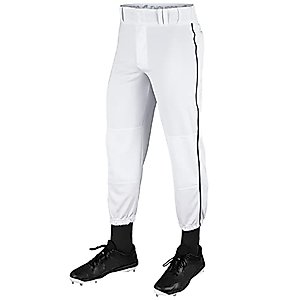 CHAMPRO Triple Crown Classic Baseball Pant with Braid, White, Black Pipe, Medium