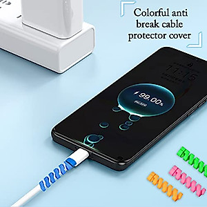 Fanoshon 35 PCS Charging Cable Protectors Charger Cord Savers for iPhone Cables, Spiral Silicone USB Cable Ends Markers Covers for Most Cellphone and Tablet Data Lines (with 4 pcs Desk Cable Drops)