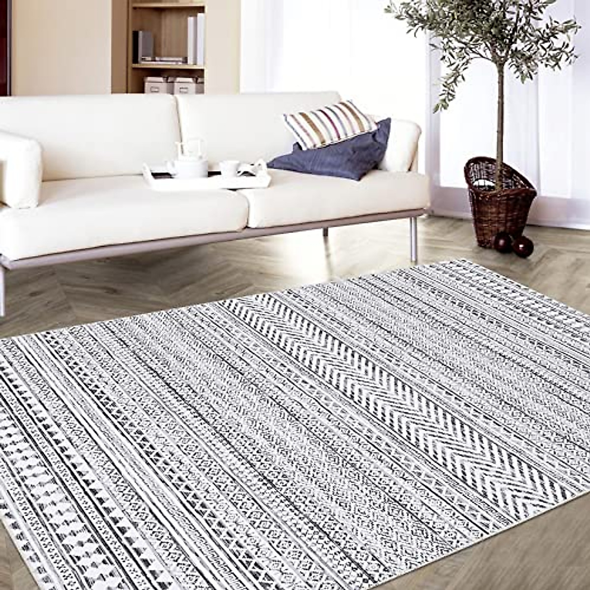 RUGSREAL 9 x 12 Boho Area Rug Machine Washable Area Rug Modern Moroccan Large Carpet Non-Slip Low Pile Area Rug for Home Office Living Room Bedroom, 9' x 12'