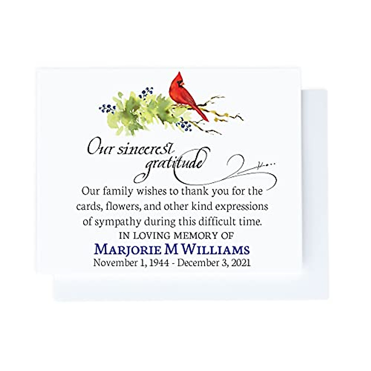 Personalized Funeral Thank You Cards with Cardinal, A2 Folded Cards, Choose Quantity, Sympathy Acknowledgement Cards Red Bird, Celebration of Life Thank You Notes for Friends with Matching Envelopes