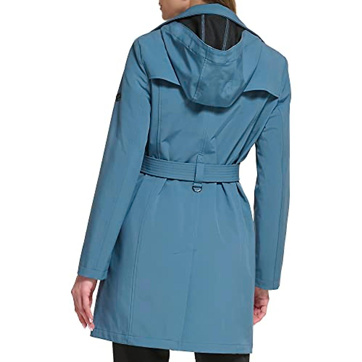 Calvin Klein Women's Double Breasted Belted Rain Jacket With Removable Hood, Oasis Teal, X-Large