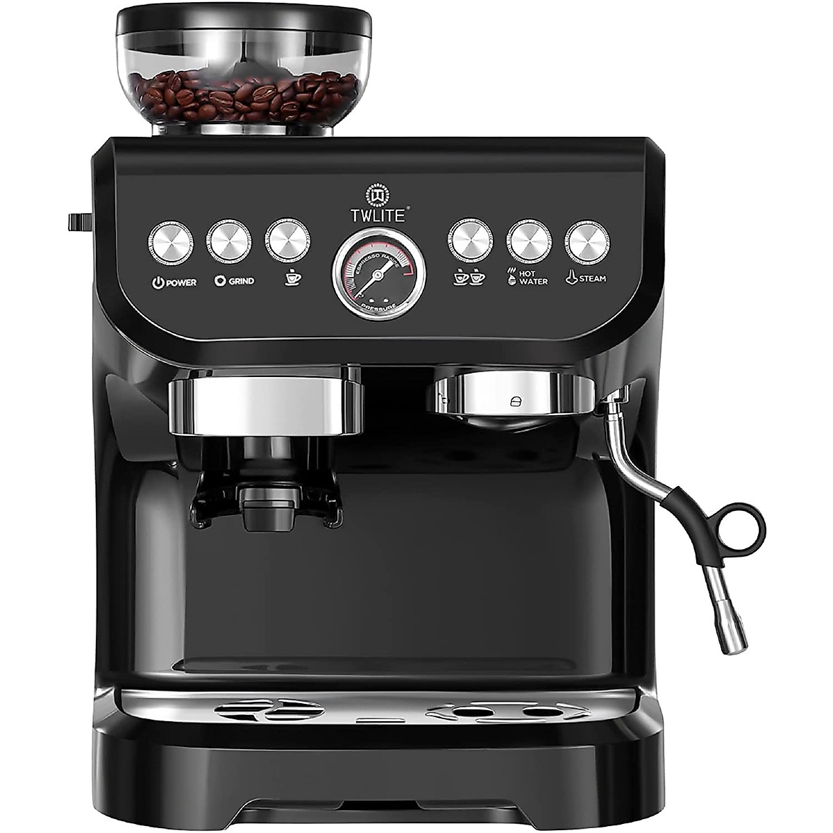 Trustmade Premium Espresso Machine Coffee Maker with Milk Frother, Coffee Grinder, Commercial Coffee Maker Automatic Stainless Steel, Removable Parts for Easy Cleaning，15 Bar