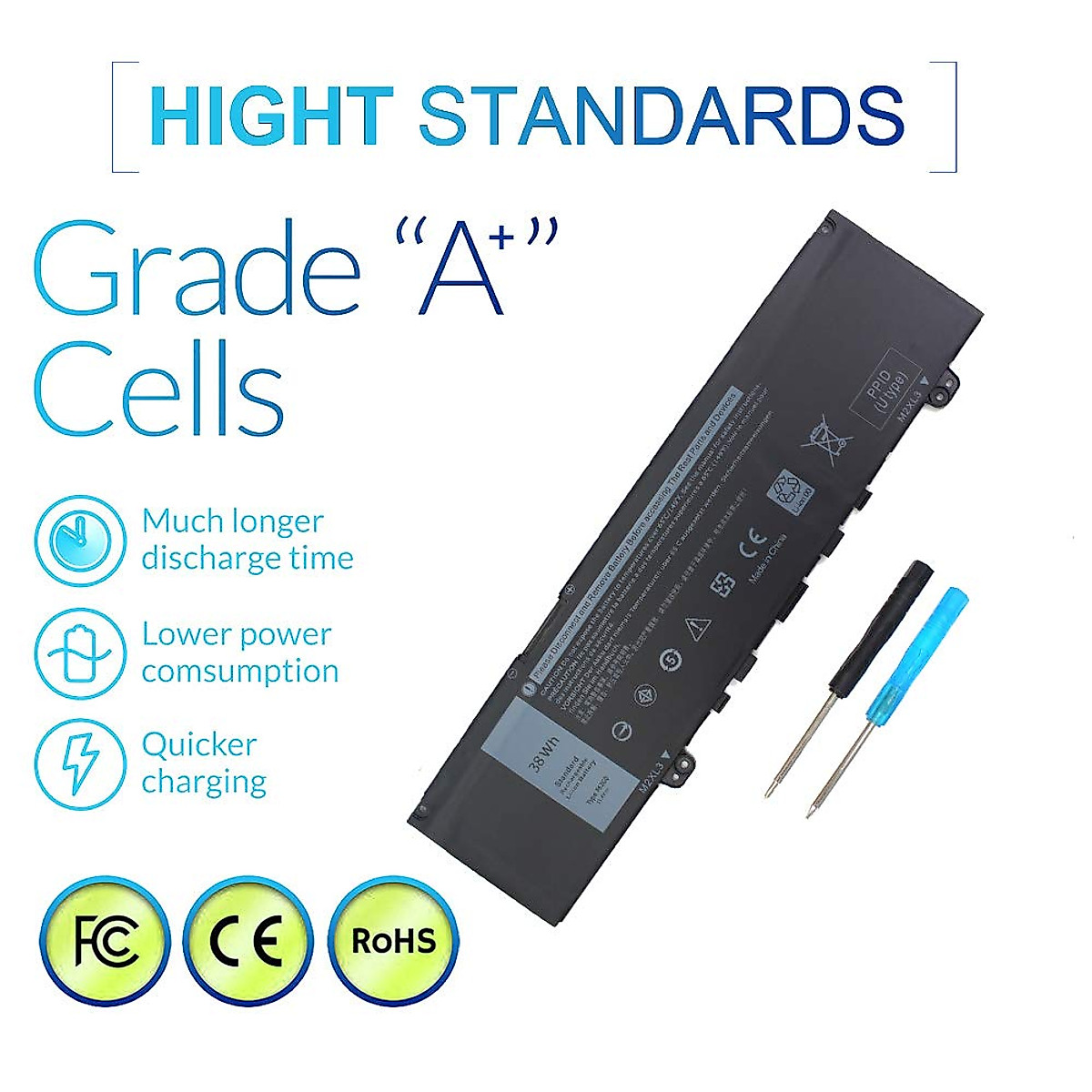 38WH F62G0 New Laptop Battery for Dell Inspiron 13 7000 7370 7373 7380 5370 7386 2-in-1 P83G P83G001 P87G P87G001 Vostro 5370 13-5370-D1505G D1525S D1605S Series F62GO RPJC3 39DY5-12 Months warranty