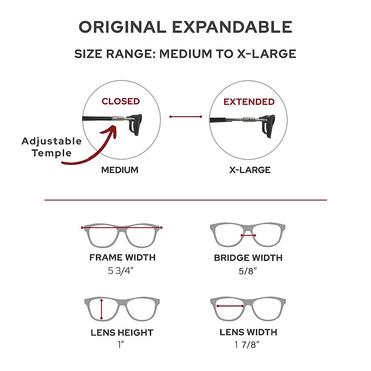 Clic Magnetic Reading Glasses (Expandable), Adjustable Temple Computer Readers, Original Expandable, (M-XL, Black, 1.75 Magnification)