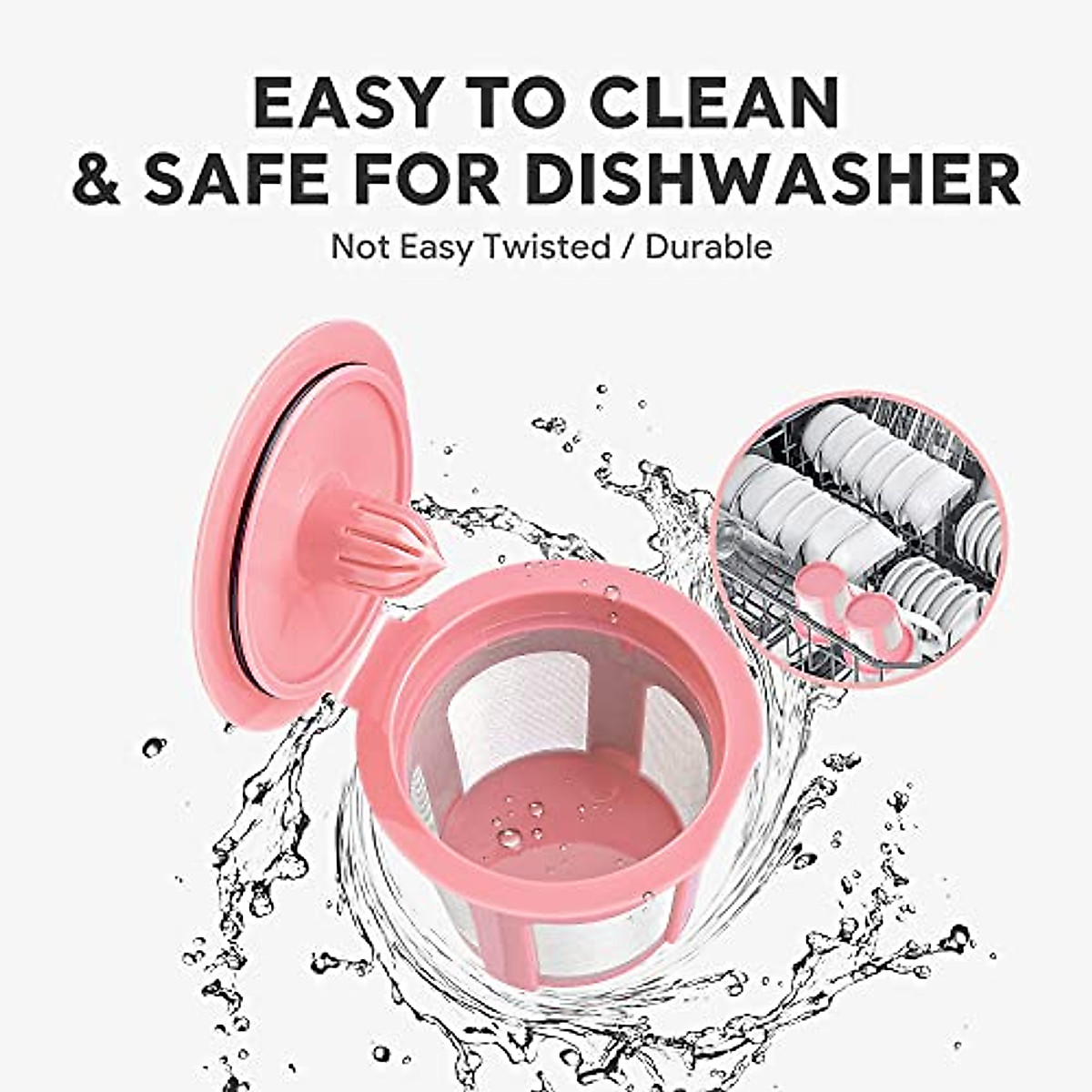 i Cafilas Week Reusable Cup Accessories for Keurig Filter K mini Plus,K-Cafe,K-cafe K83,K-Latte,K45 Elite,K-Classic,K-Compact,Reusable K Pods 2.0 and 1.0 Brewer (6 pcs in Pink)