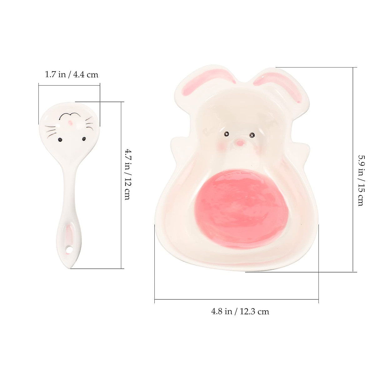 Cabilock Easter Fruit Bowl Easter Bunny Candy Bowl Rabbit Shape Ceramic Sauce Dish Dipping Bowl Snack Appetizer Salad Serving Plate Nut Side Dish With Spoon for Spring Table Decor