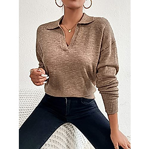 SHENHE Women's Casual V Neck Long Sleeve Knitted Pullover Polo Sweater Jumper Tops Camel M