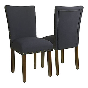 HomePop Parsons Classic Upholstered Accent Dining Chair with Nailheads, Set of 2, Deep Navy