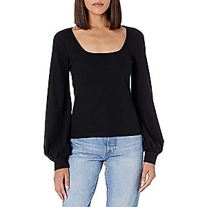 The Drop Women's @lucyswhims Square-Neck Balloon-Sleeve Top, Black, M