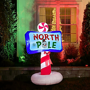 Fraser Hill Farm 6-Ft. Tall North Pole Sign Blow Up Inflatable with Lights, Outdoor Christmas Inflatable Decoration for Lawn and Yard, Giant Festive Holiday Decor