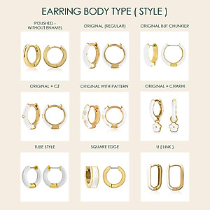 14K Gold Plated Sterling Silver Enamel Color Huggie Hoop Earrings for Women – Wide Range of Vibrant Color Options Available