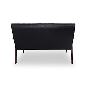 AODAILIHB Modern Wooden Leather 2-Seat Sofa, Sleek Minimalist Loveseat, Sturdy and Durable Loveseat Sofa Couch, Home Office Furniture (Black)