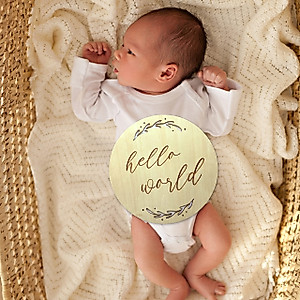 8 inch Large Baby Birth Announcement Sign for Hospital, 2 Sided:Hello World Newborn Sign/Baby Announcement Sign. Incl. Acrylic Marker ink pen (Light)