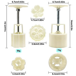 2 Set Mooncake Mould Press With 10 Stamps, FineGood Round Cherry Blossom Mooncake Mould Dessert Decoration for DIY Cookie Hand Pressure Mooncake Baking Tools (50g, 75g)