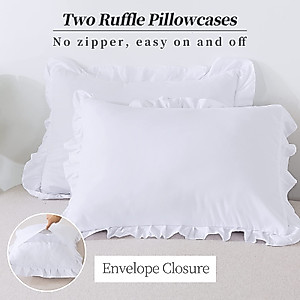 Andency White Ruffle Duvet Cover Full(79x90Inch), 3 Pieces Farmhouse Shabby Chic Ruffled Duvet Cover, Soft Microfiber Duvet Cover Set with Zipper Closure, Corner Ties