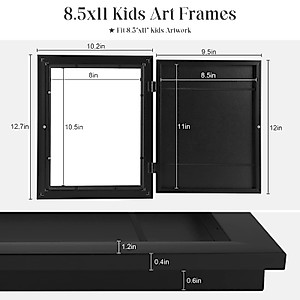 [2-Pack] Kids Frames, 8.5x11 Front Opening Kids Artwork Frames Changeable, Black Artwork Display Storage Frame for Wall, Holds 50 Pcs, for 3D Picture, Crafts, Children Drawing, Hanging Art, Portfolio