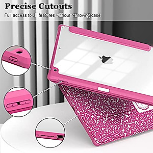 OKP for iPad 9th/8th/7th Generation Case (2021/2020/2019), iPad 10.2 inch Cases with Trifold Stand, Slim ipad 9/8/7 Cover with Pencil Holder for Kids Women Men, Clear Back Shell, Composition Book Pink