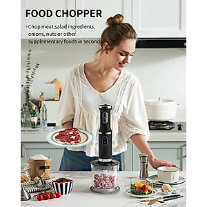 Cordless Hand Blender,Immersion Multi-Functional Hand Blender,4-In-1 Variable Speed Rechargeable,with Beaker,Food Chopper,Egg Whisk,for Baby Food, Smoothies, Sauces-Black