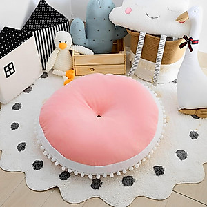 Kishome Large Kids Floor Cushion Seating, Circle Kids Floor Pillow for Children Pink, Round Playroom Pillows Reading Nook Big Pillow, Oversized Pillow Mat for Kid Seating Teepee Nursery Canopy