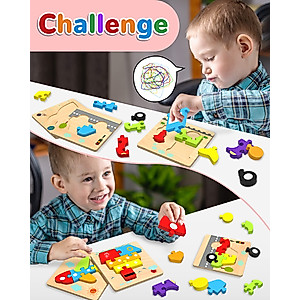 Yetonamr Wooden Toddler Puzzles Gifts Toys for 1 2 3 Years Old Boys Girls, 6 Vehicle Shape Montessori Toys Educational Blocks Kids Toys Gift Baby Learning Toy Age 1-3, 2-4