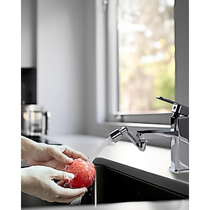 Hibbent 1080° Swivel Faucet Extender, Metal Rotatable Sink Faucet Aerator with Brass Extension, Dual Function 2 Modes Kitchen & Bathroom Sink Sprayer, Faucet Attachment for Gargle/Eye/Face Washing