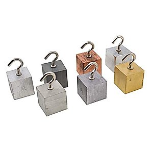 Density Cubes Set with Hooks - Includes 7 Metals - Brass, Lead, Zinc, Copper, Aluminum, Iron & Tin - 0.8" (20mm) Sides - for use with Density, Specific Gravity Activities - Eisco Labs