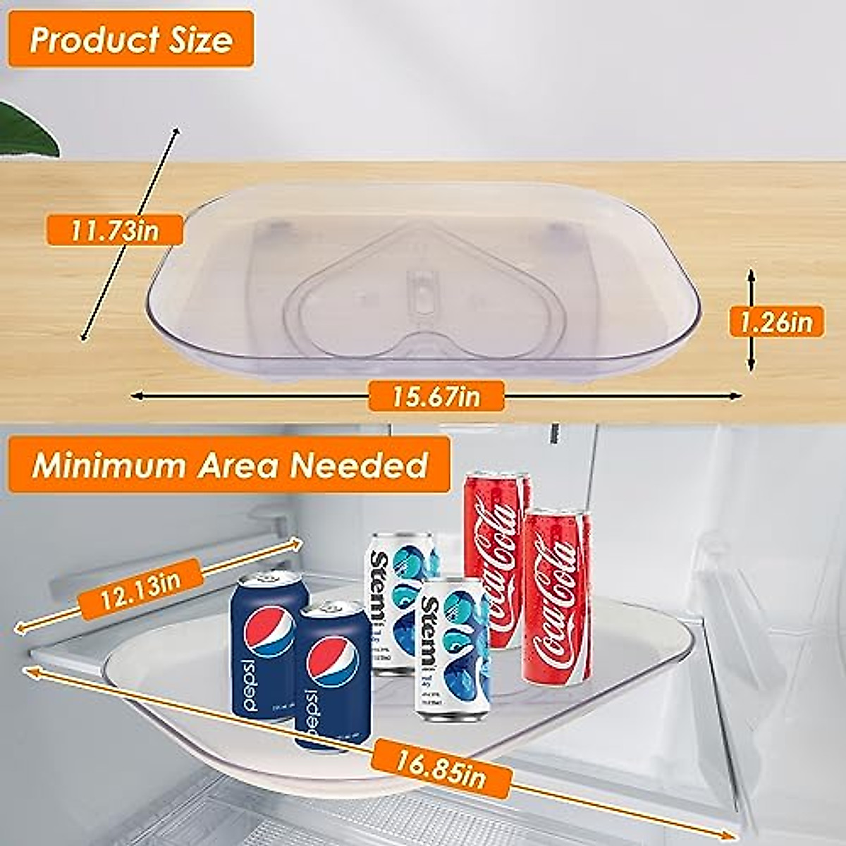 Lazy Susan for Refrigerator, Rectangle Turntable Organizer, Storage Turntable, Clear Lazy Susan for Fridge, Kitchen, Pantry, Cabinet