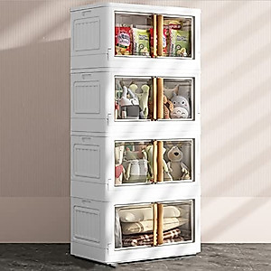 SIRIRIC Storage Bins with Lids-13 Gal Plastic Storage Bins, 4 Packs Collapsible Storage Bins with Wheels, Closet Organizers and Storage with Doors, Stackable Storage Bins for Home,Office