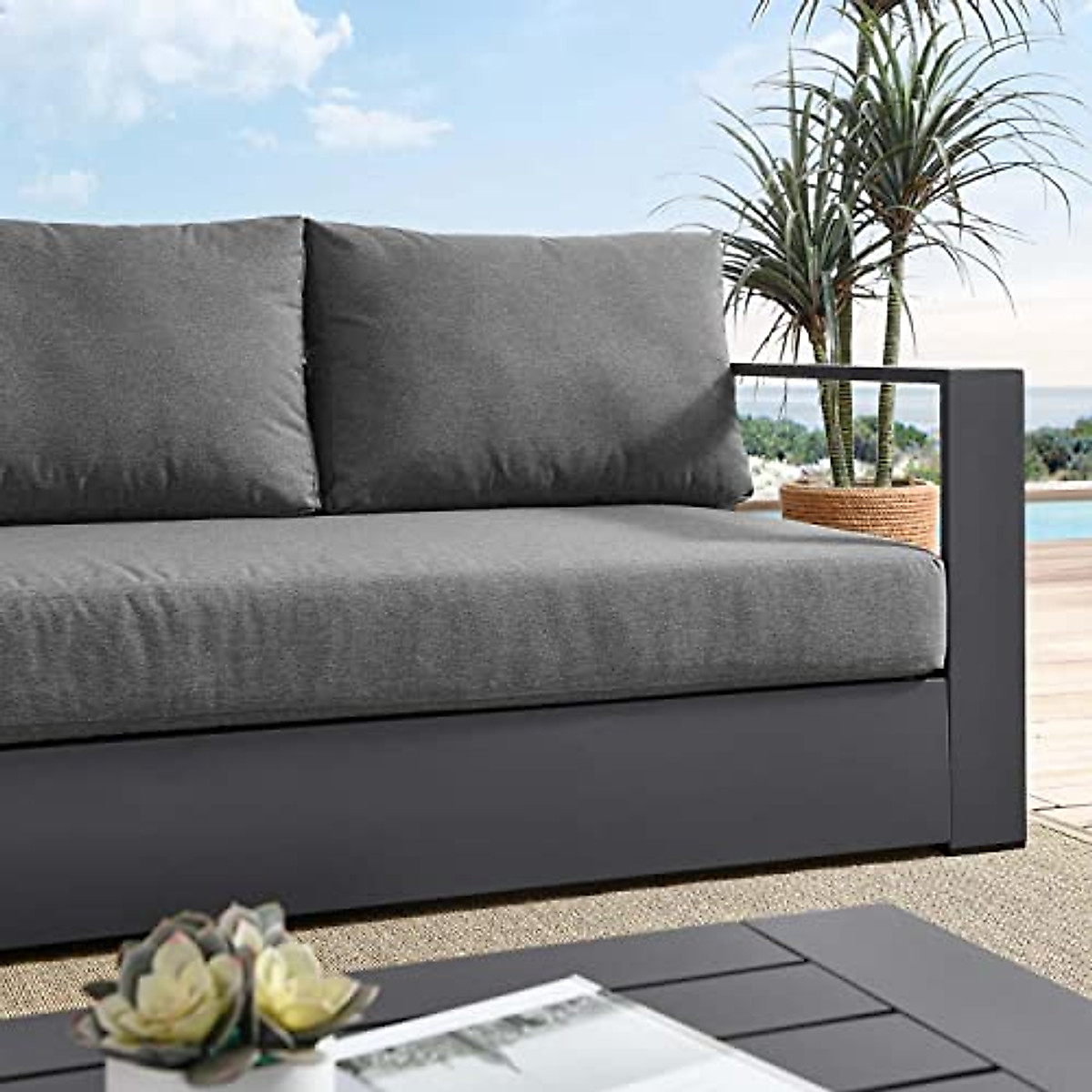 Modway Tahoe Outdoor Patio Powder-Coated Aluminum Sofa, Gray Charcoal