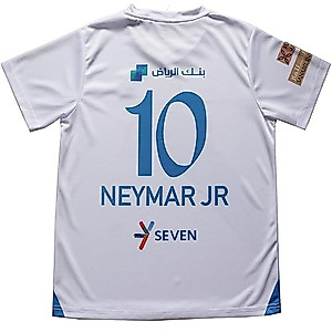 ORGBRAIN 2023/2024 Hilal Riyadh Al Away #10 Neymar Football Soccer Kids Jersey Shorts Socks Set Youth Sizes (White, 30)